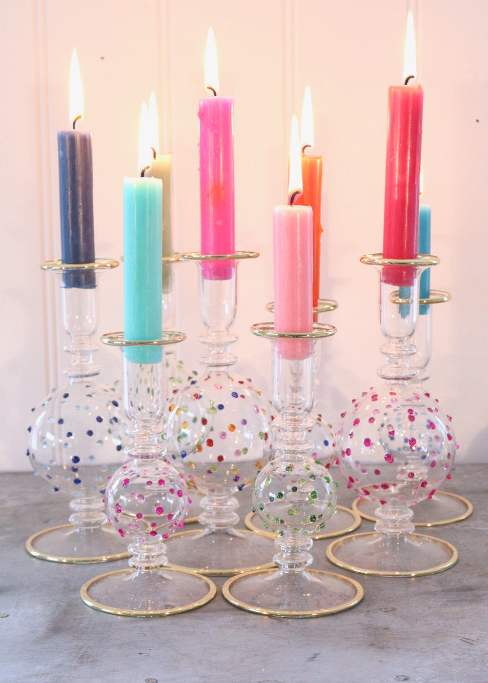 Glass Candlesticks & Candles